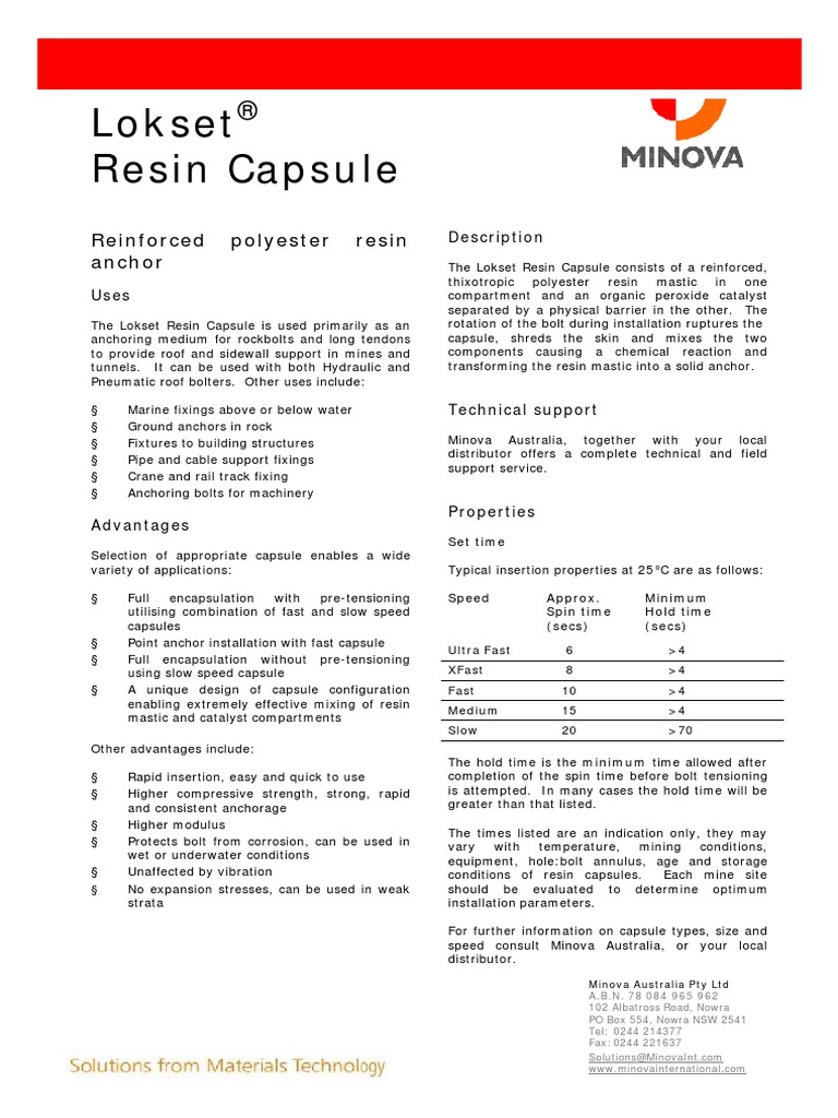 Lok Set Resin Capsule | PDF | Shelf Life | Screw