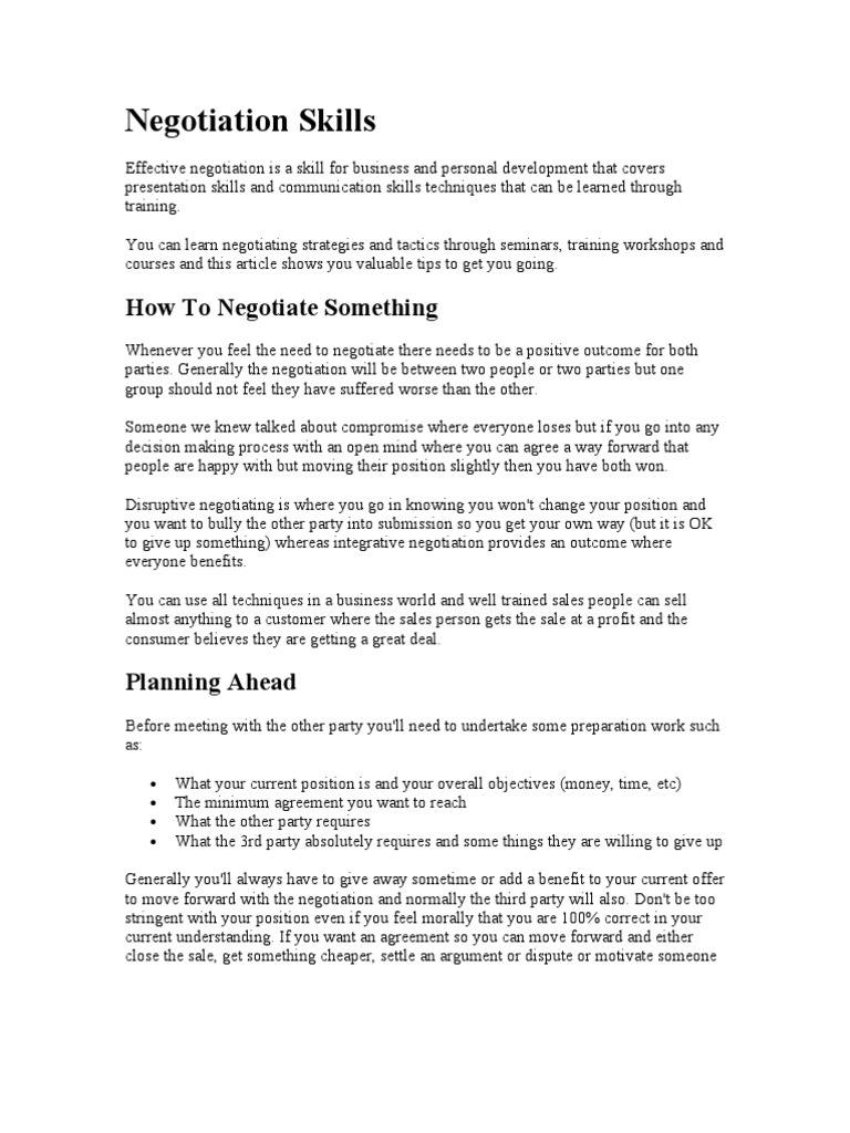 Negotiation Skills | PDF | Negotiation | Sales