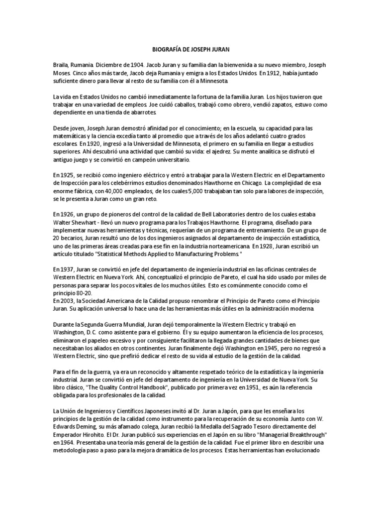 Biografía de Joseph Juran | PDF | Gestión de la calidad | Calidad ...