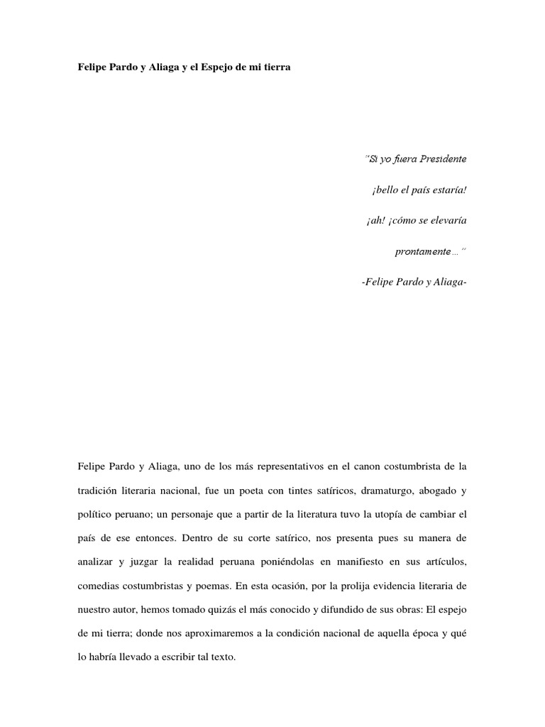 Felipe Pardo y Aliaga y El Espejo de Mi Tierra | PDF | Clásicos