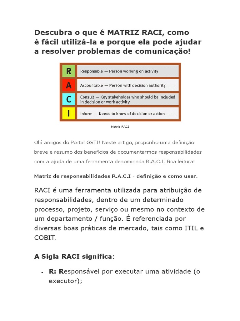 Descubra o Que É MATRIZ RACI | PDF