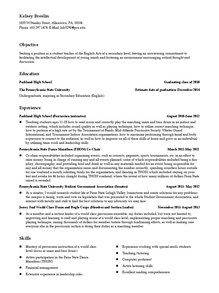 Resume Final | PDF | Pennsylvania State University | Leadership