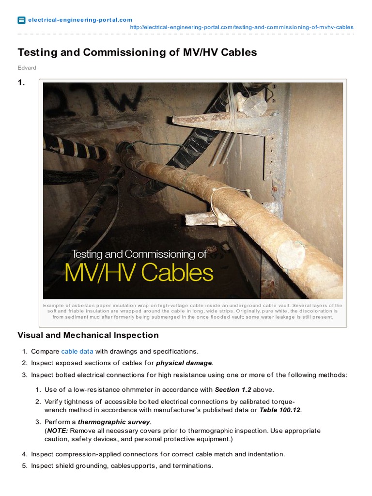 Testing and Commissioning of MVHV Cables | PDF | Direct Current | Screw