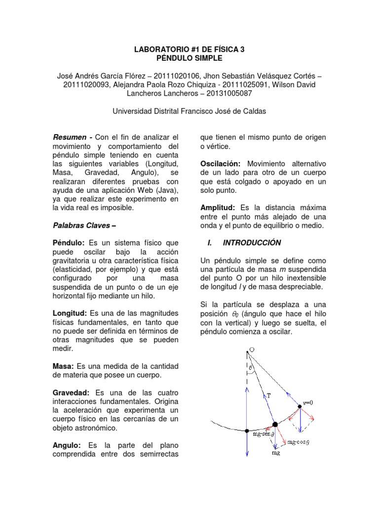 Laboratorio #1 - Pendulo Simple | PDF | Péndulo | Aceleración