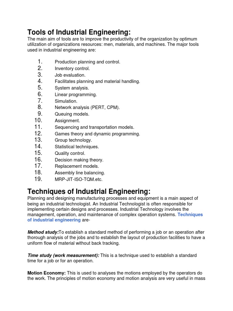 Tools of Industrial Engineering | PDF | Industrial Engineering | Human ...