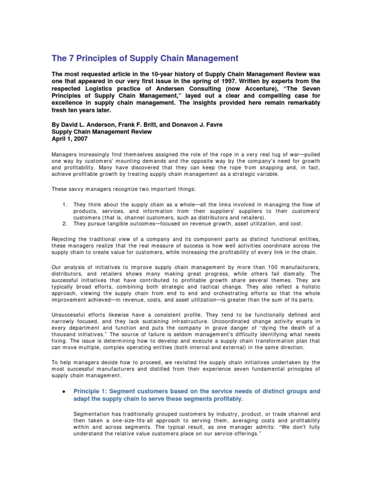 7 Key Principles of Supply Chain Management | PDF | Supply Chain ...
