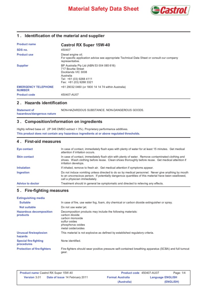 Castrol RX Super 15W-40 | PDF | Waste | Waste Management