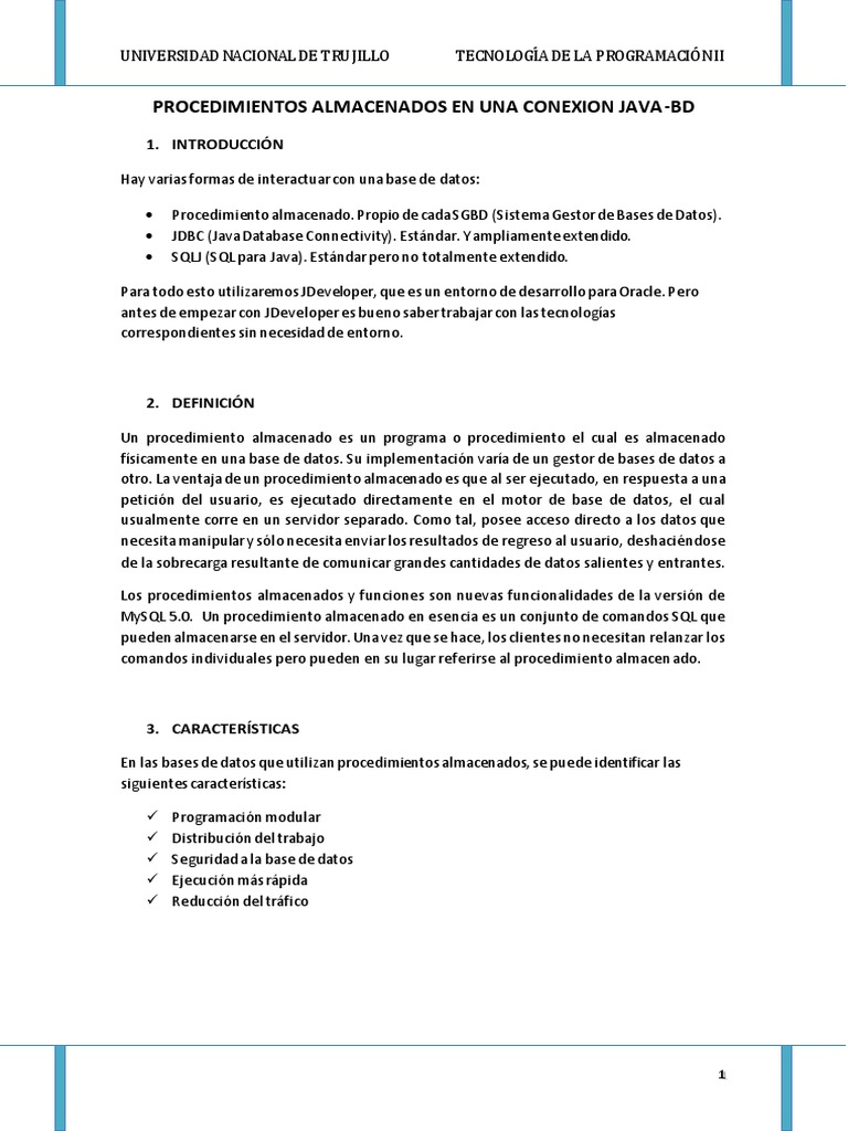 Procedimientos Almacenados en Java y MySQL | PDF | SQL | Bases de datos