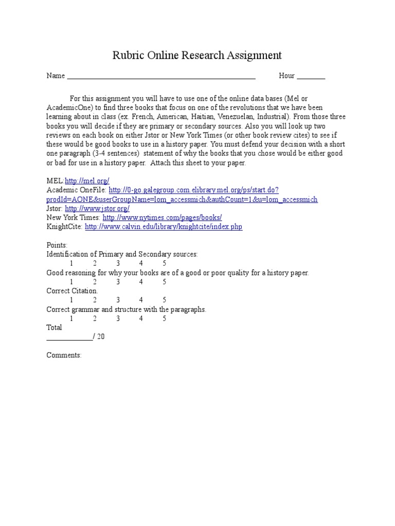 Online Research Assignment Rubric | PDF