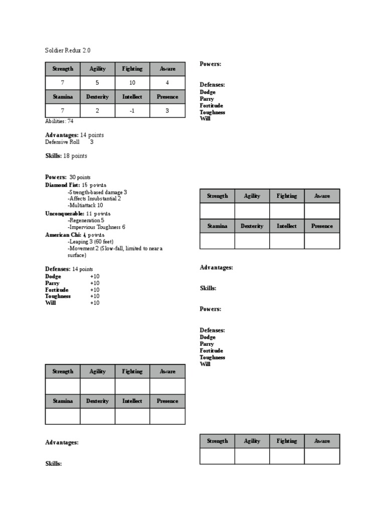 Soldier Redux 2.0 Character Stats | PDF