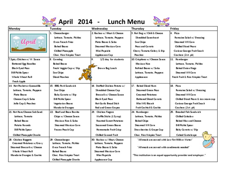 April Lunch Menu | Download Free PDF | French Fries | Pickling