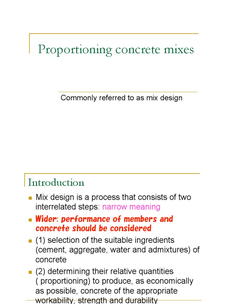 Concrete Mix Design and Proportioning Guide | PDF | Concrete | Manmade ...