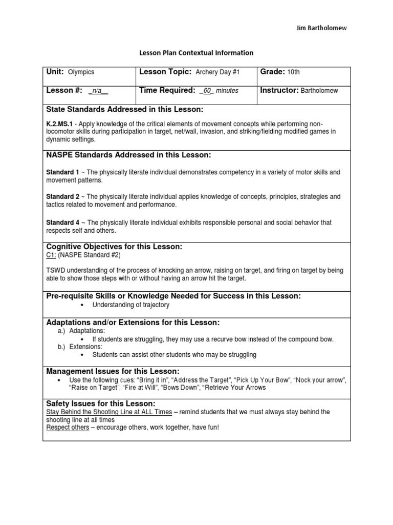 Archery Lesson Plan 1 | PDF