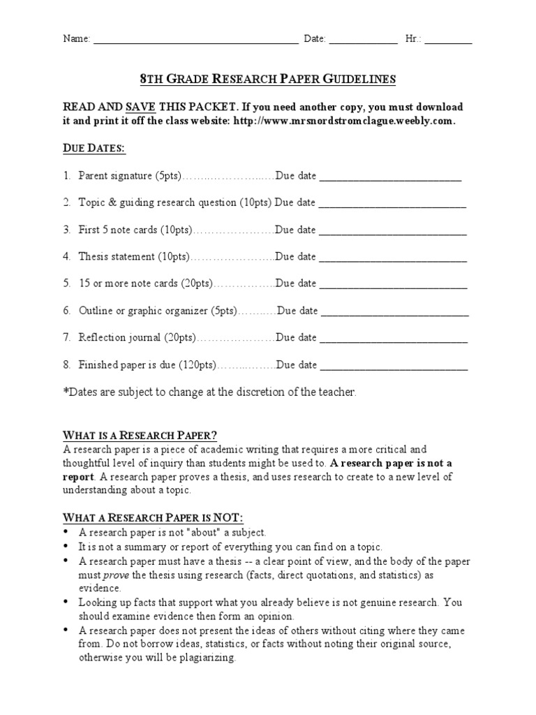 8th Grade Research Paper Guidelines | PDF | Career & Growth | Art