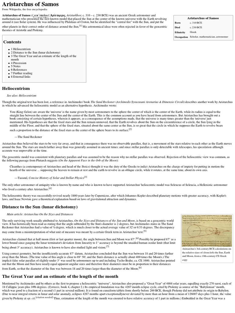 Aristarchus of Samos - Wikipedia, The Free Encyclopedia | PDF ...