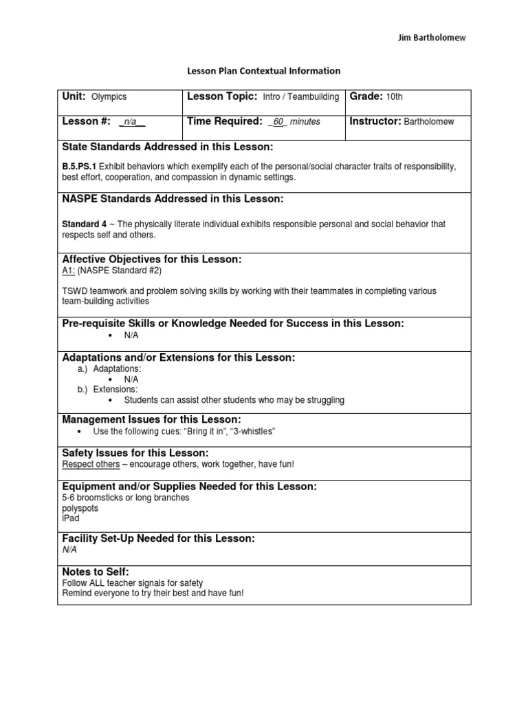 Team Building Lesson Plan | PDF | Team Building | Lesson Plan