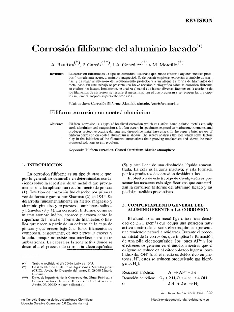 Corrosion Filiforme PDF | PDF | Aluminio | Corrosión