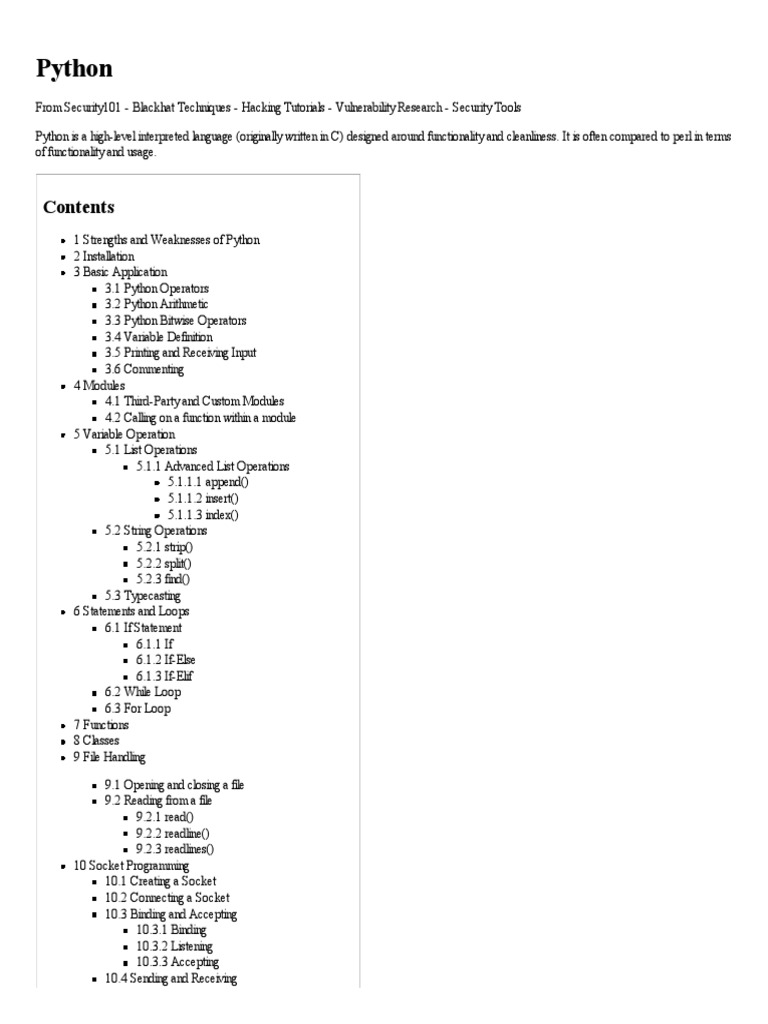 Python - Security101 - Blackhat Techniques - Hacking Tutorials - Vulnerability Research ...