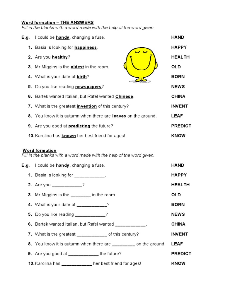 Word Formation Exercises with Answers | PDF