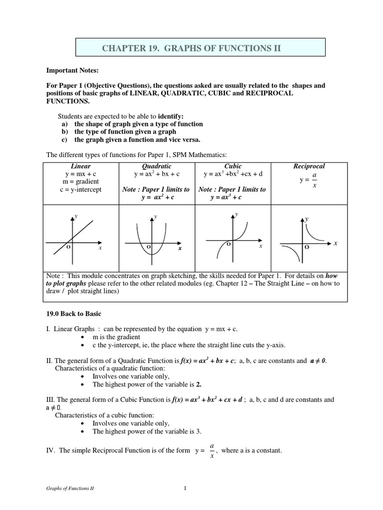 Chapter 19 I Graphs of Functions II ENHANCE | PDF | Quadratic Equation | Variable (Mathematics)