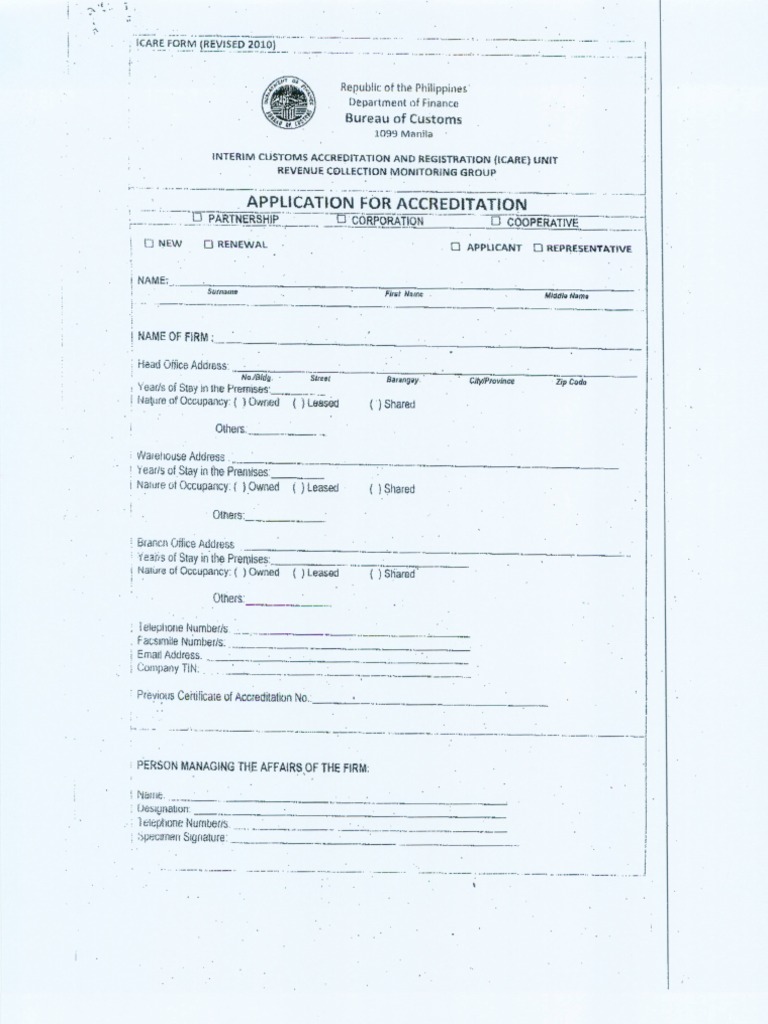 BOC Application For Accreditation Form | PDF