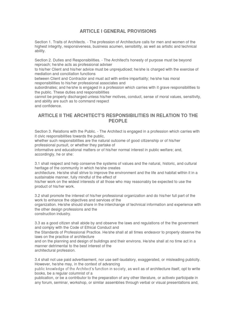 Code of Ethics | PDF | Architect | Profession