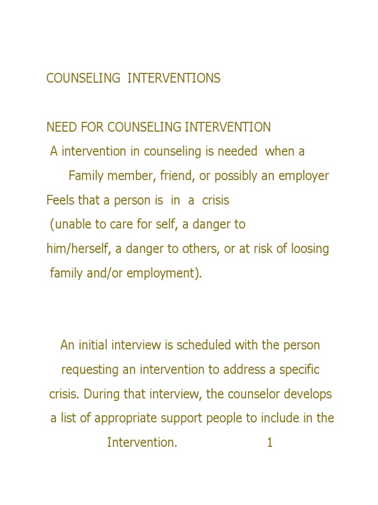 Counseling interventions guide | PDF | Intervention (Counseling ...