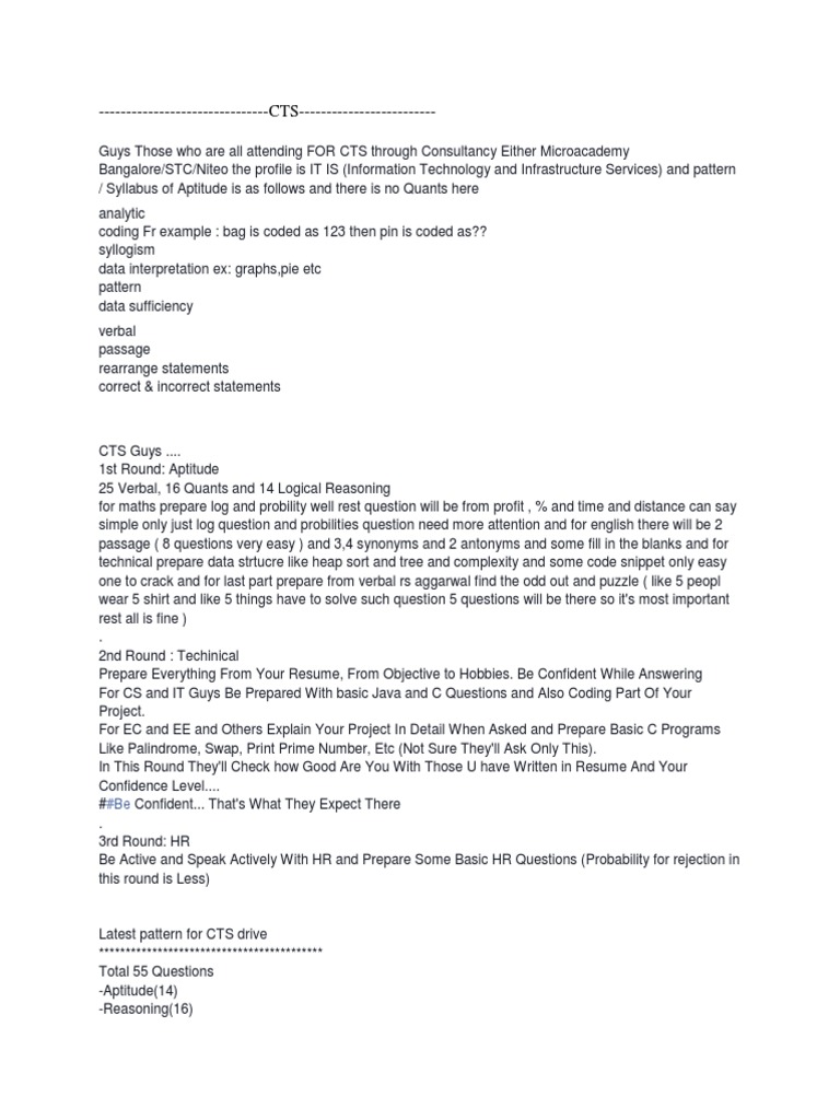 CTS | PDF | Numbers | Question