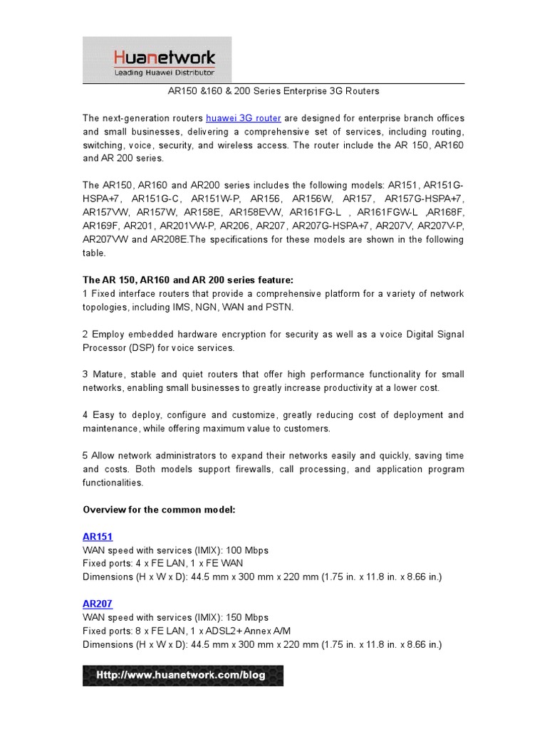 AR150 &160 & 200 Series Enterprise 3G Routers | PDF | Router (Computing ...