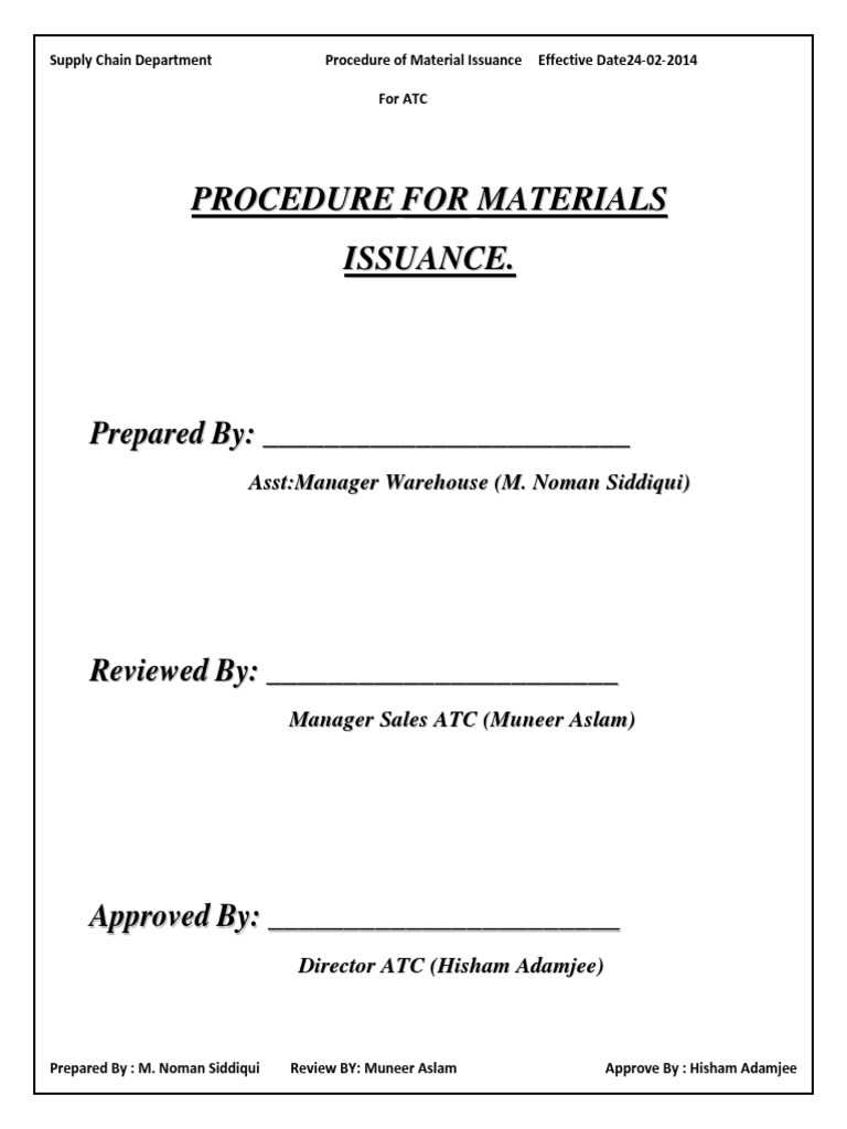 Procedure For Materials Issuance (Atc) | PDF | Warehouse | Supply Chain