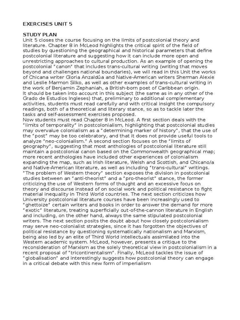 Unit 5 Exercices | PDF | Postcolonialism | Cultural Geography
