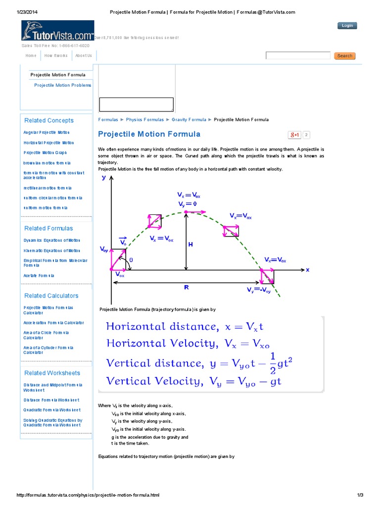 Projectile Motion Formula - Formula For Projectile Motion - Formulas ...