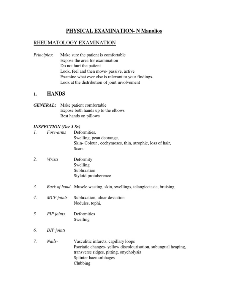 Rheumatology Examination: Physical Examination-N Manolios | PDF | Knee ...