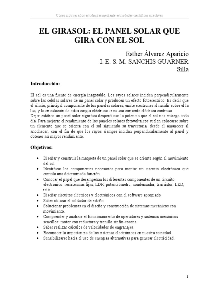 Panel Solar Giratorio para Estudiantes | PDF | Engranaje | Relé