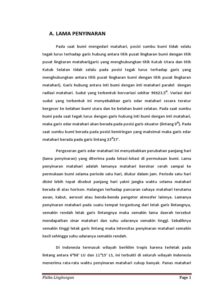 Pengaruh Lama Penyinaran Matahari | PDF