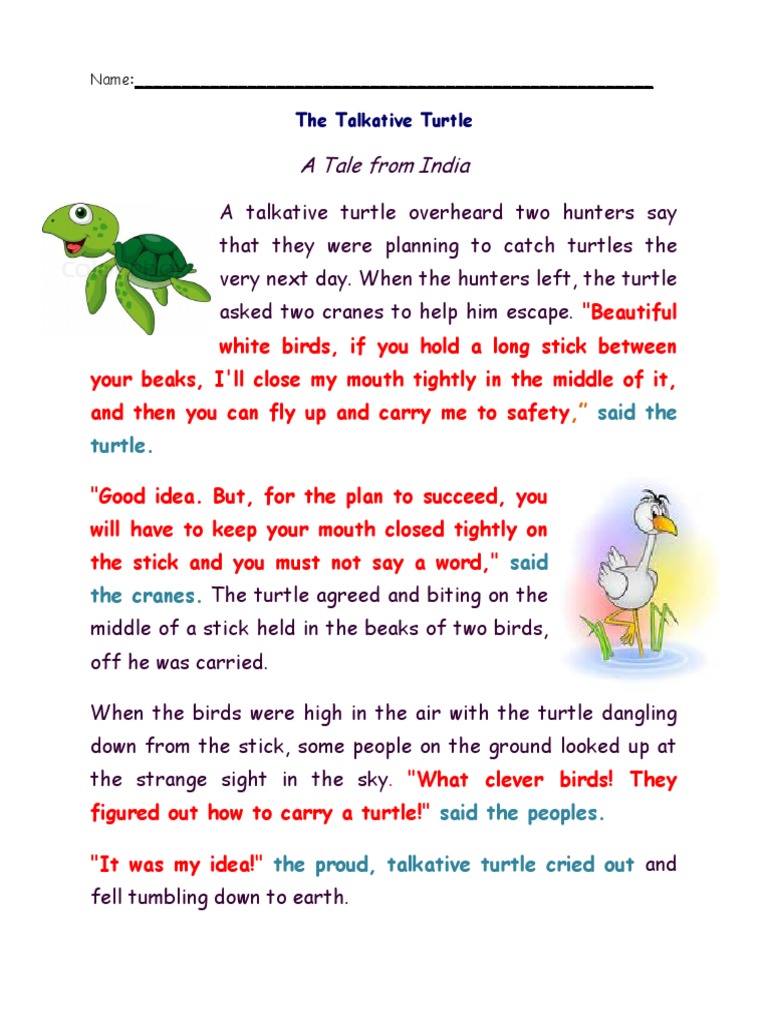 The Talkative Turtle Story | PDF