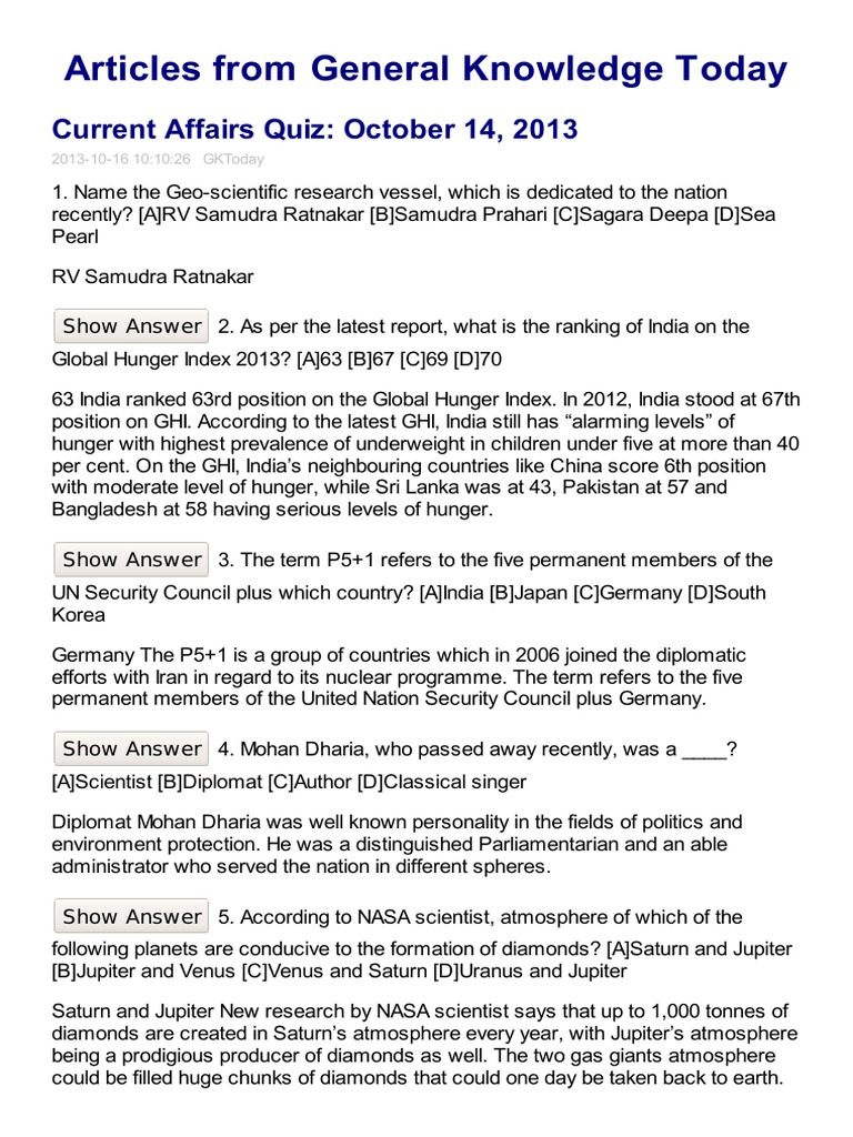 General Knowledge Today | PDF | Carbon | Saturn