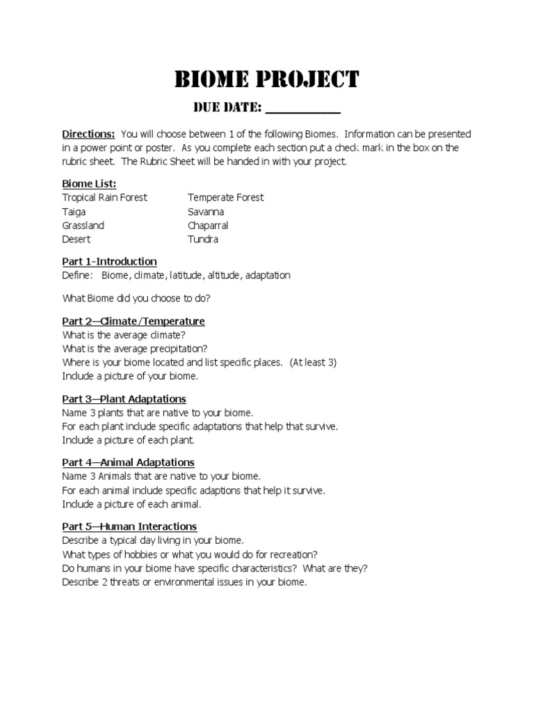 Biome Project: Due Date | PDF