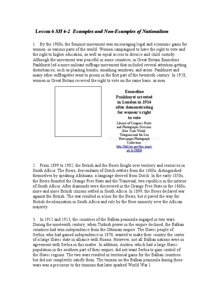 Lesson 6 SH 6-2 Examples and Non-Examples of Nationalism | Download ...