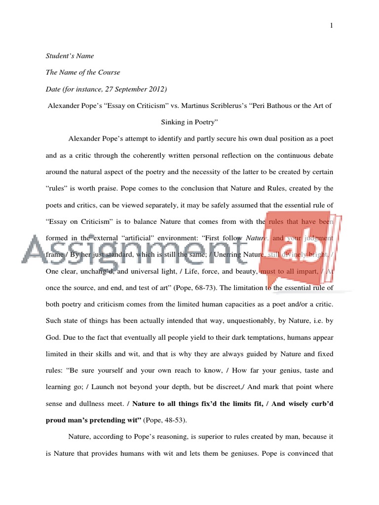 Alexander Pope's "Essay On Criticism" vs. Martinus Scriblerus's "Peri ...