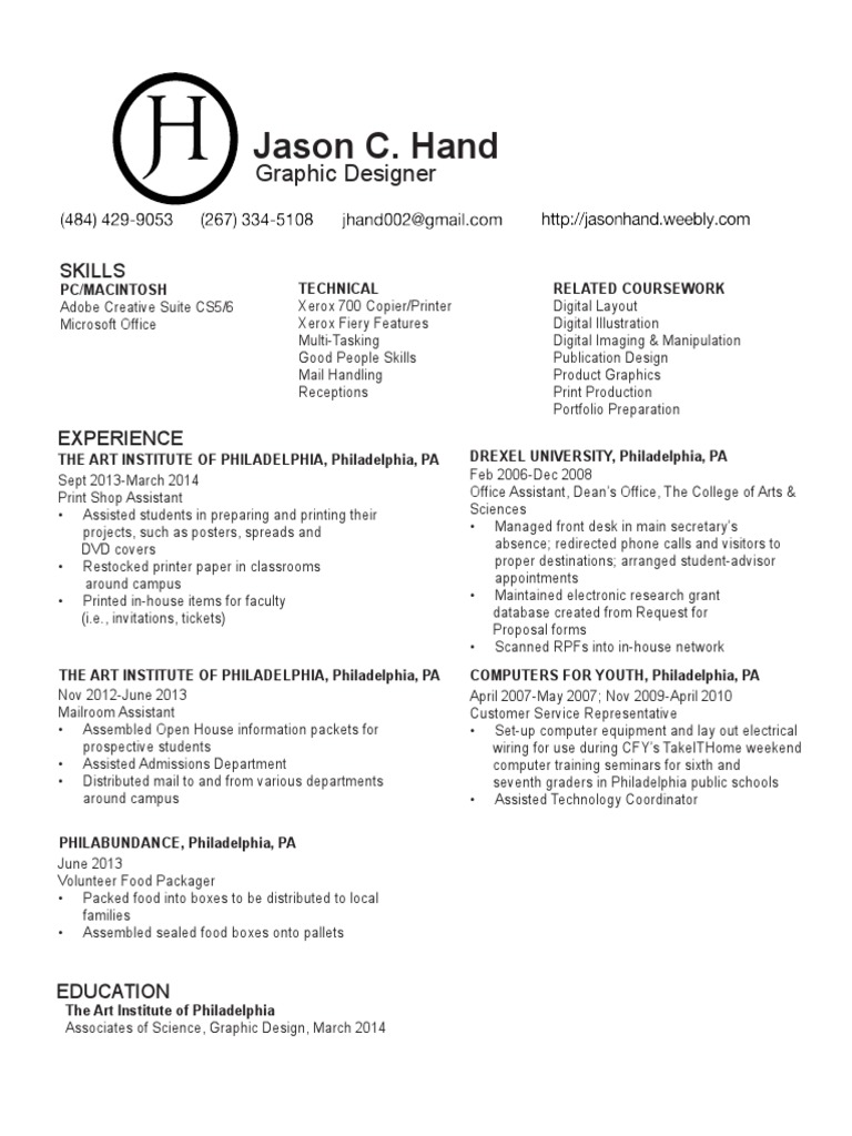 Graphic Designer Resume of Jason Hand | PDF