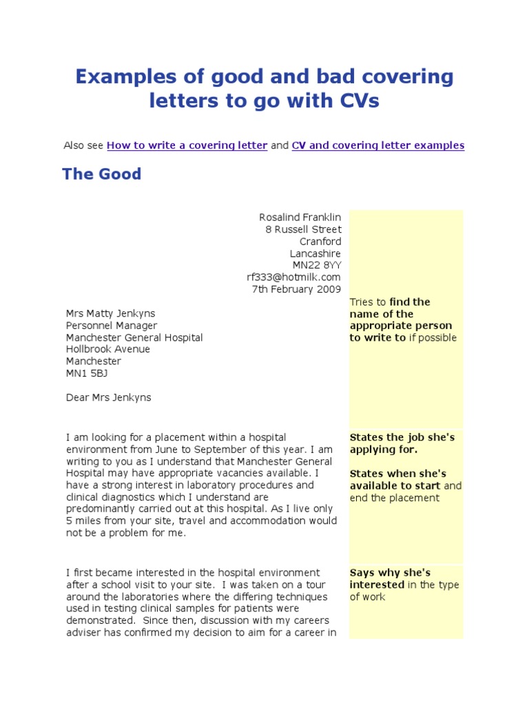 Good and Bad Cover Letter Examples | PDF | Retail | Hospital