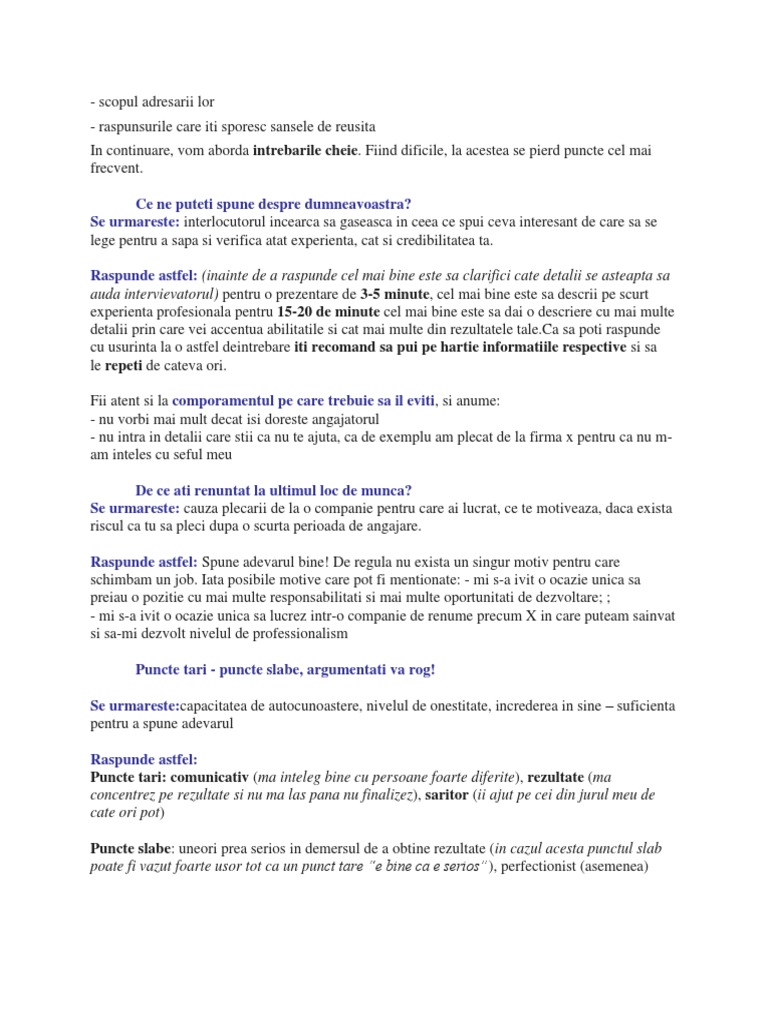 Intrebari Interviu | PDF