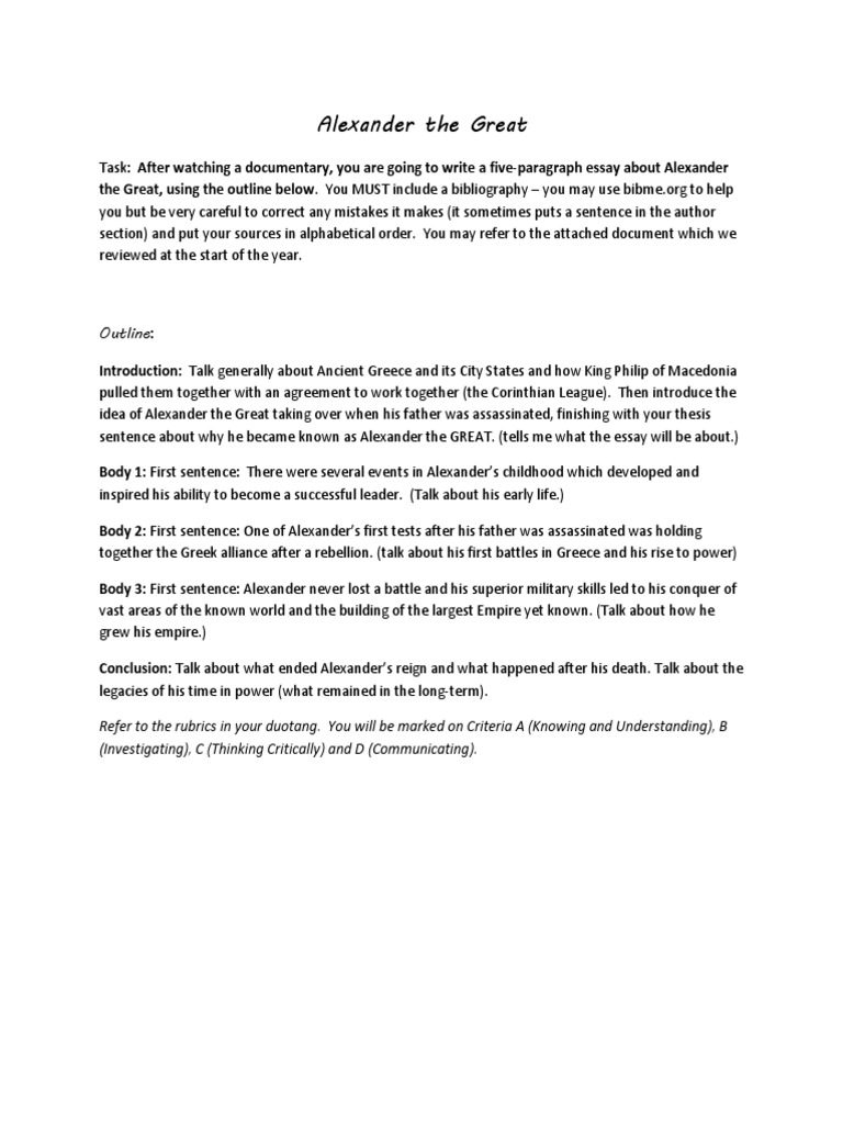 Alexander The Great Essay Assignment | PDF | Alexander The Great | Question