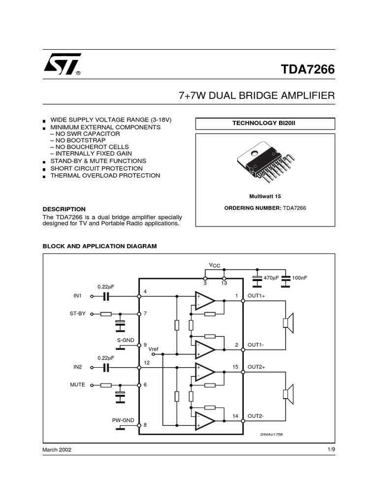 Tda 7266 | PDF | Amplifier | Electrical Engineering