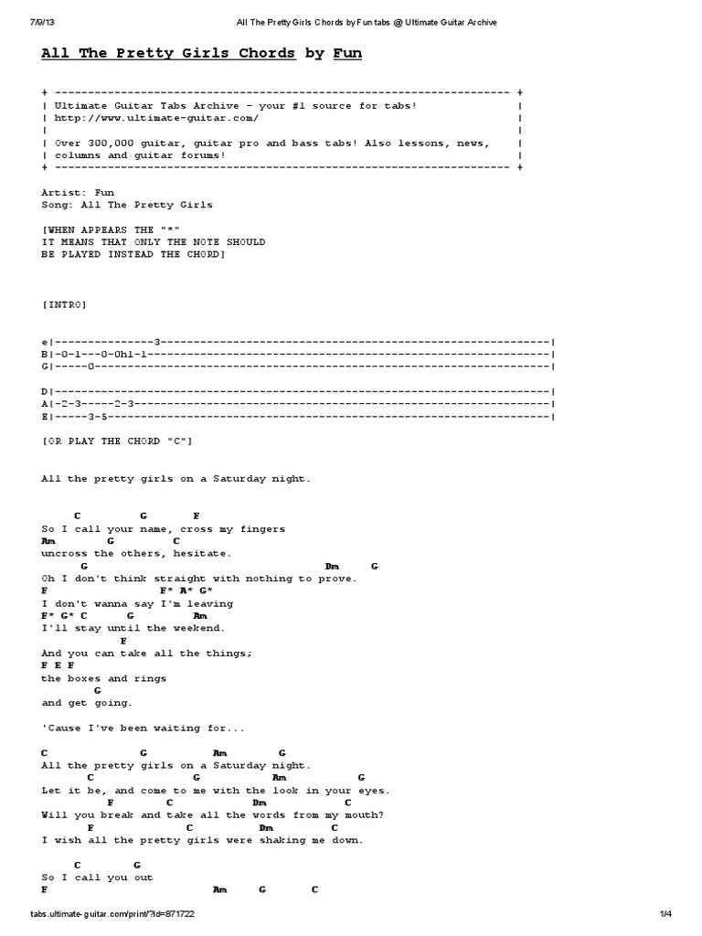 All The Pretty Girls Chords by Fun Tabs at Ultimate Guitar Archive ...