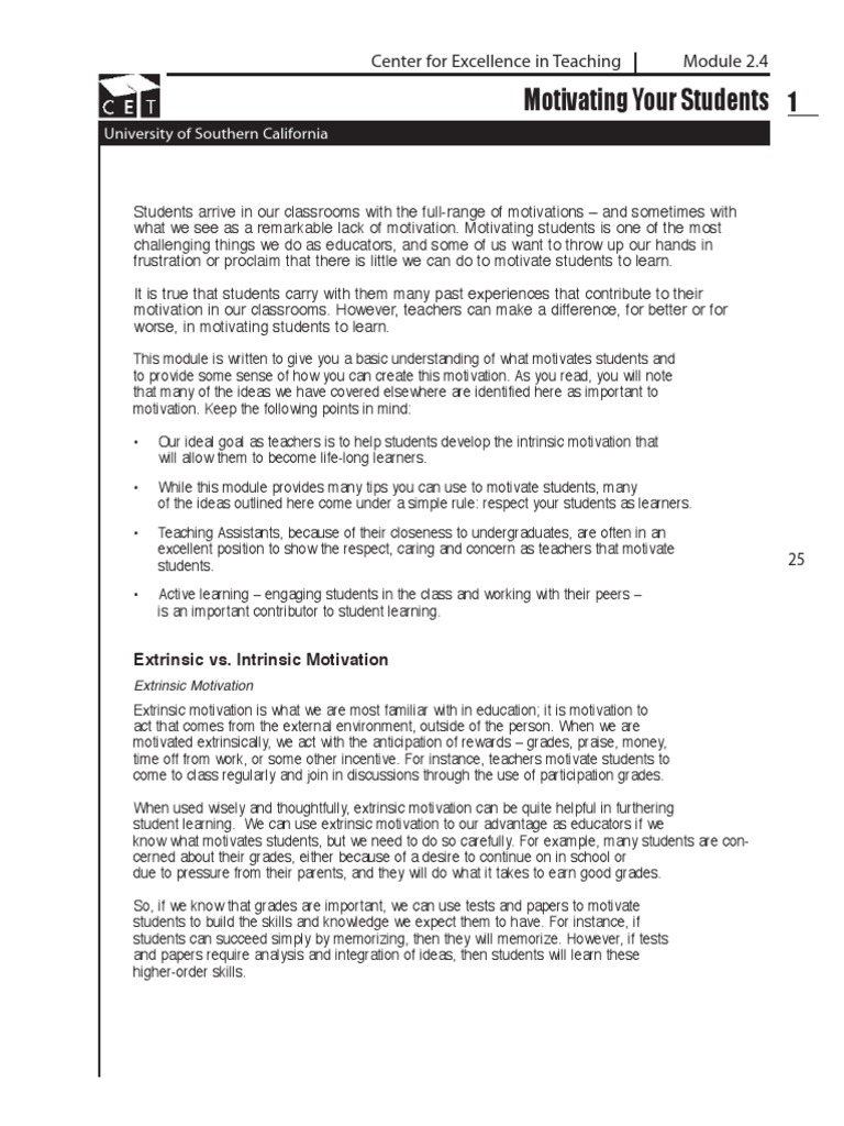 2.4 Motivating Your Students | PDF | Motivation | Motivational