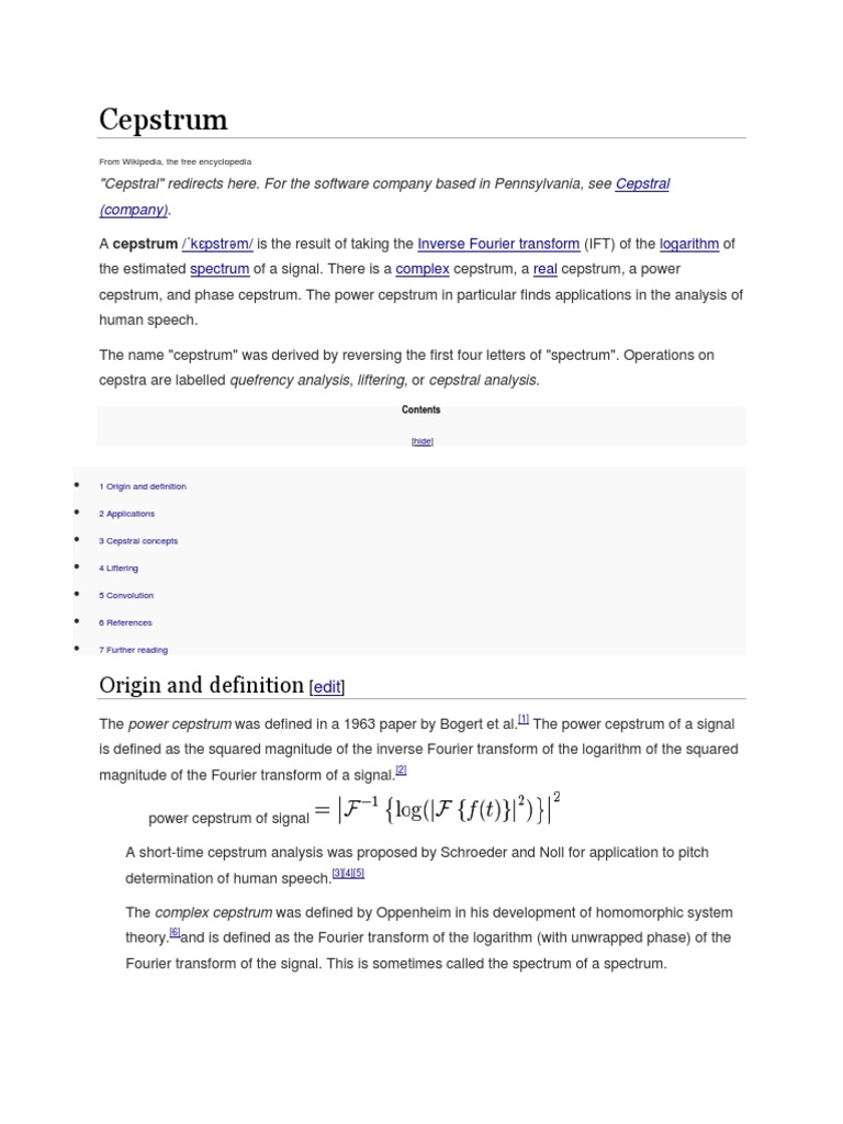 Cepstrum: Origin and Definition | PDF | Algorithms | Mathematical Analysis