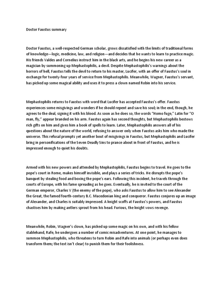 Doctor Faustus Summary | PDF | Magic (Paranormal) | Religion And Belief