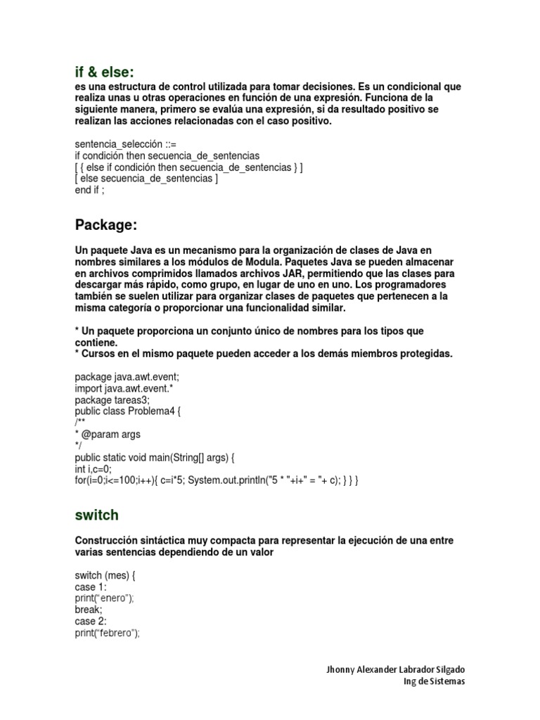Palabras Reservadas | PDF | Objeto (informática) | Java (lenguaje de programación)